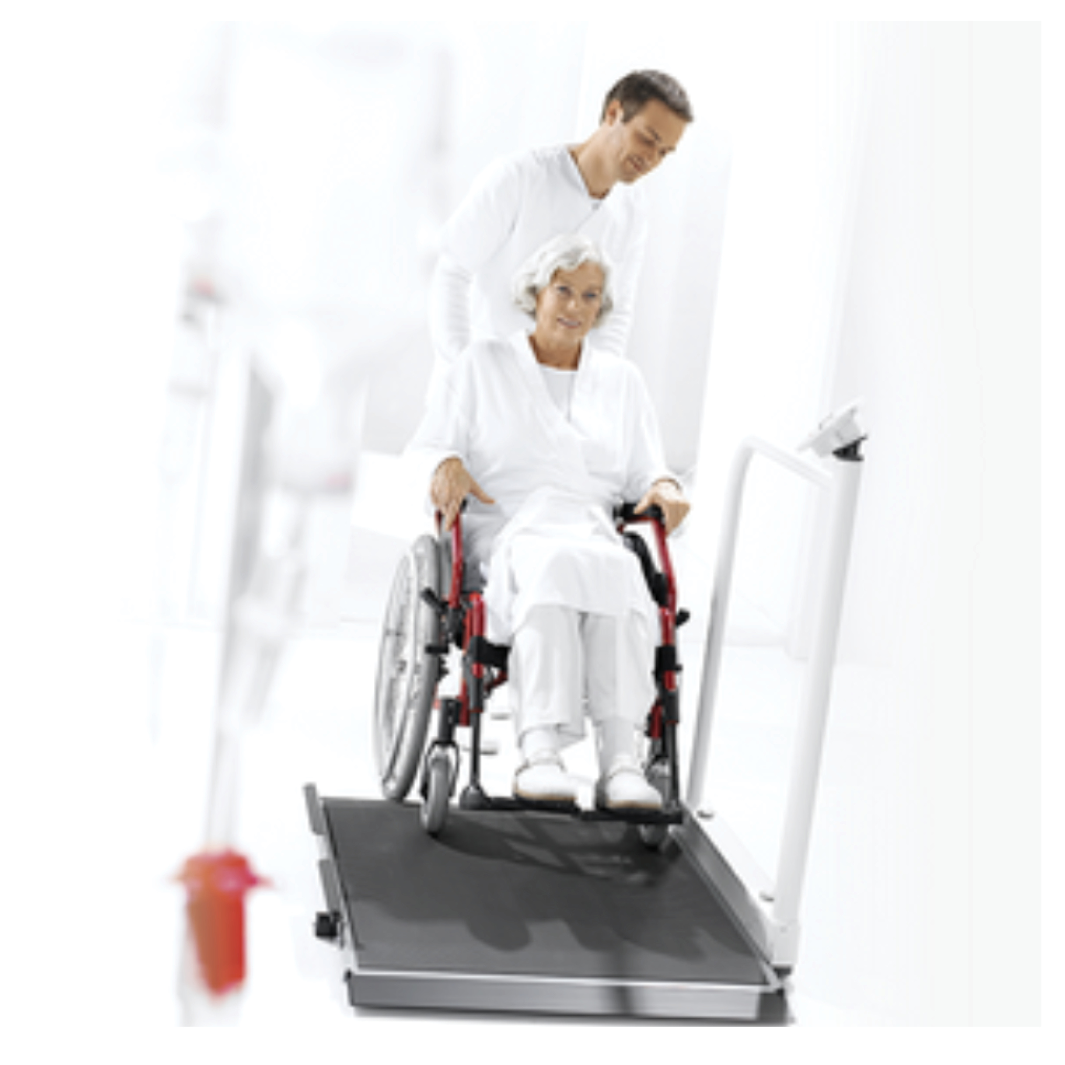 EMR-compatibele rolstoelweegschaal met handrail en transportwieltjes ...